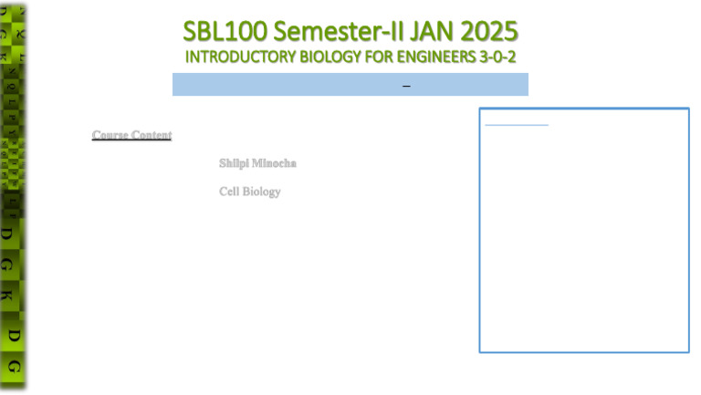 Introductory Biology for Engineers SBL100 | PDF