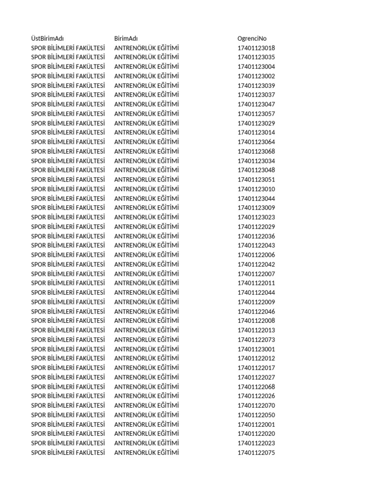 Spor Bilimleri Fak%c3%Bcltesi %c3%96%c4%9frenci Listesi (1) | PDF