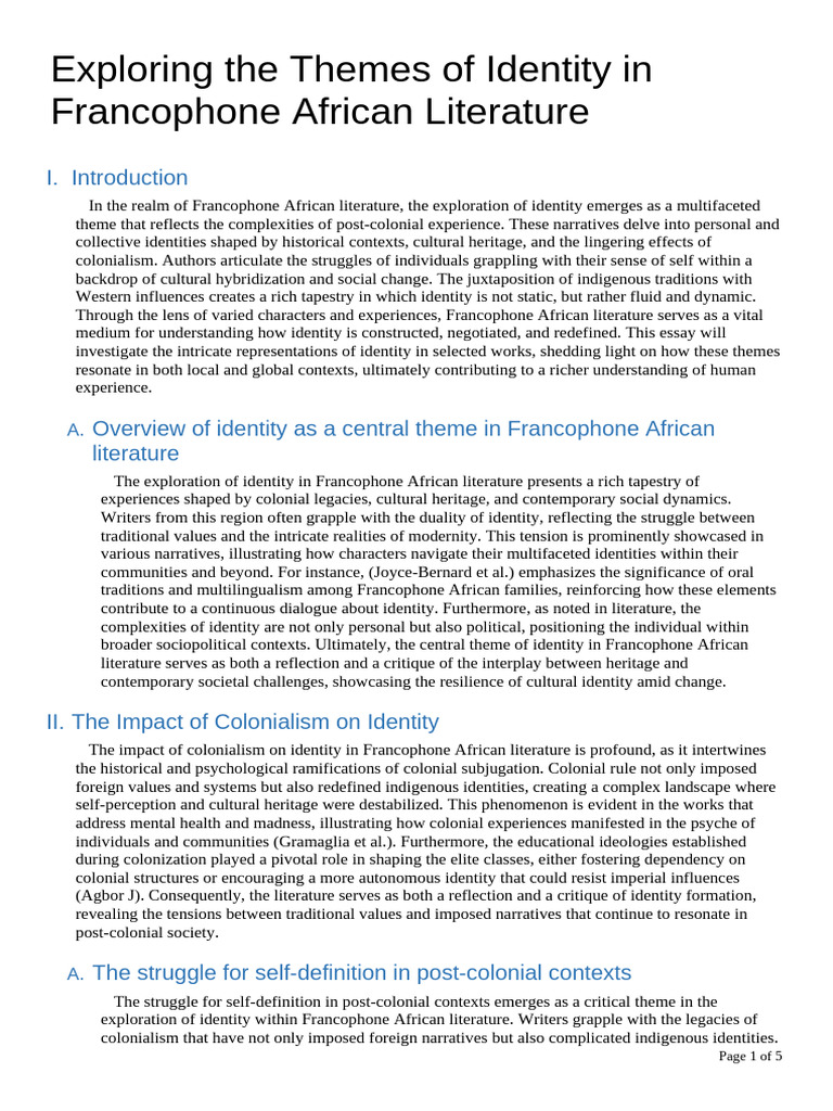 Exploring The Themes of Identity in Francophone African Literature ...
