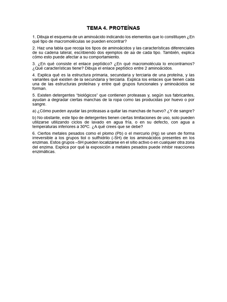 ACTIVIDADES ENTREGABLES. Tema 4. Proteínas | PDF