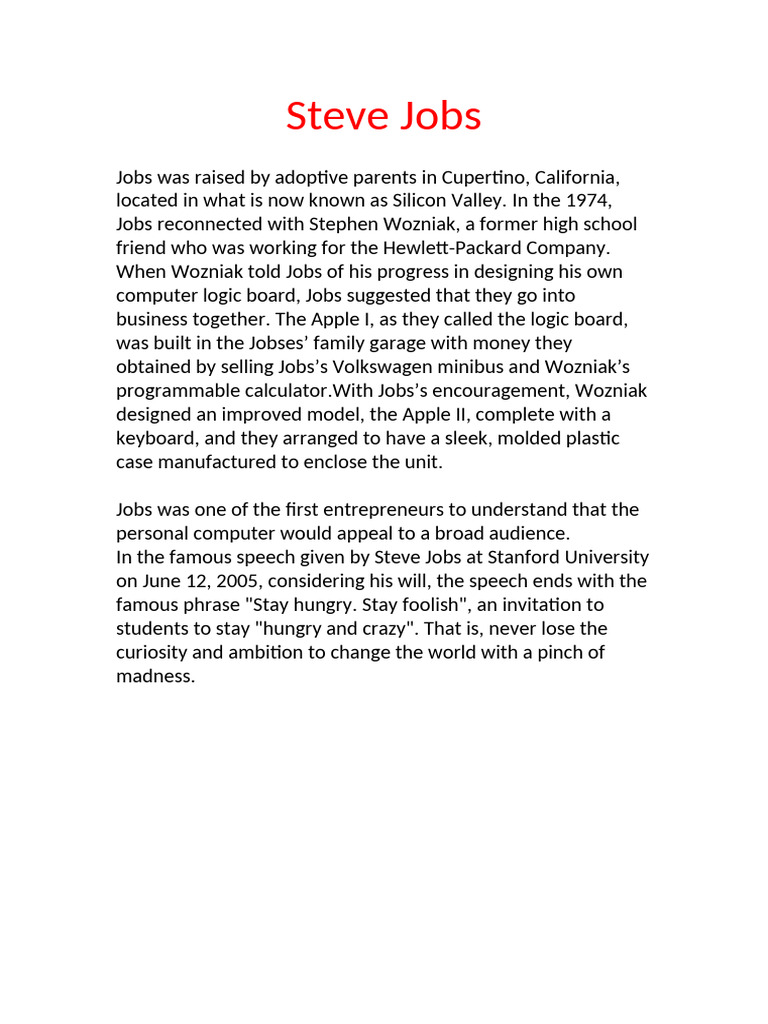 Steve Jobs Biography | PDF