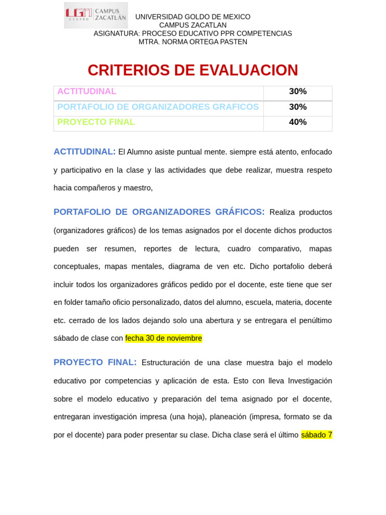 Criterios de Evaluacion | PDF