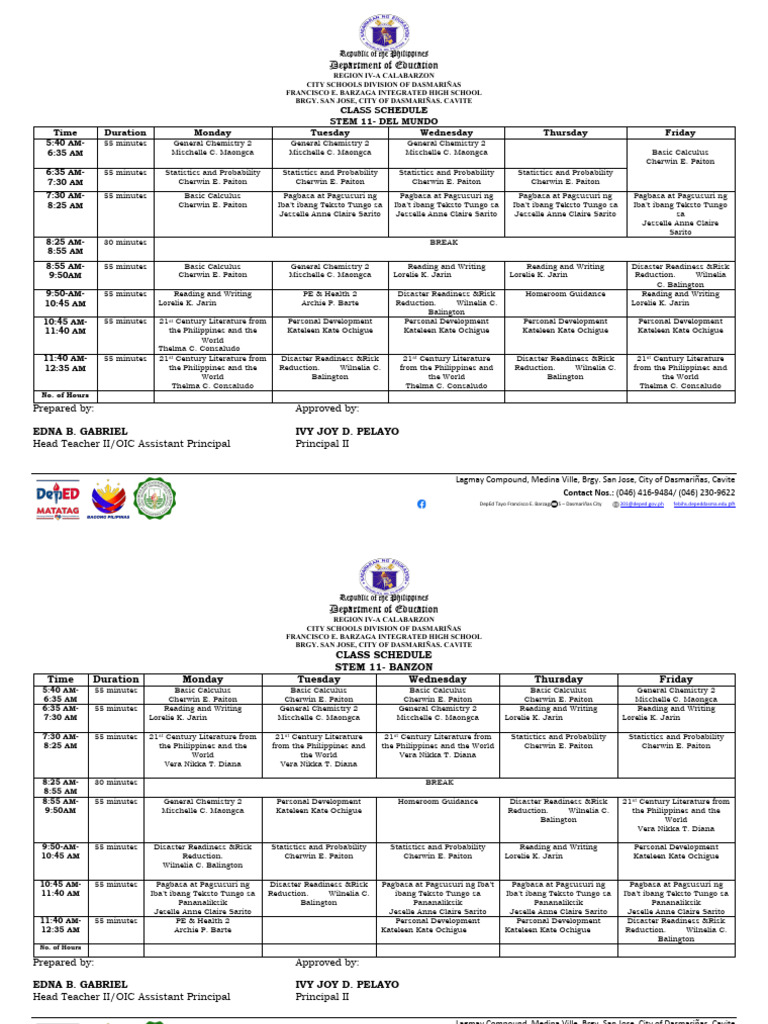 Final Class Schedule 2nd Sem 0107 | PDF | Science