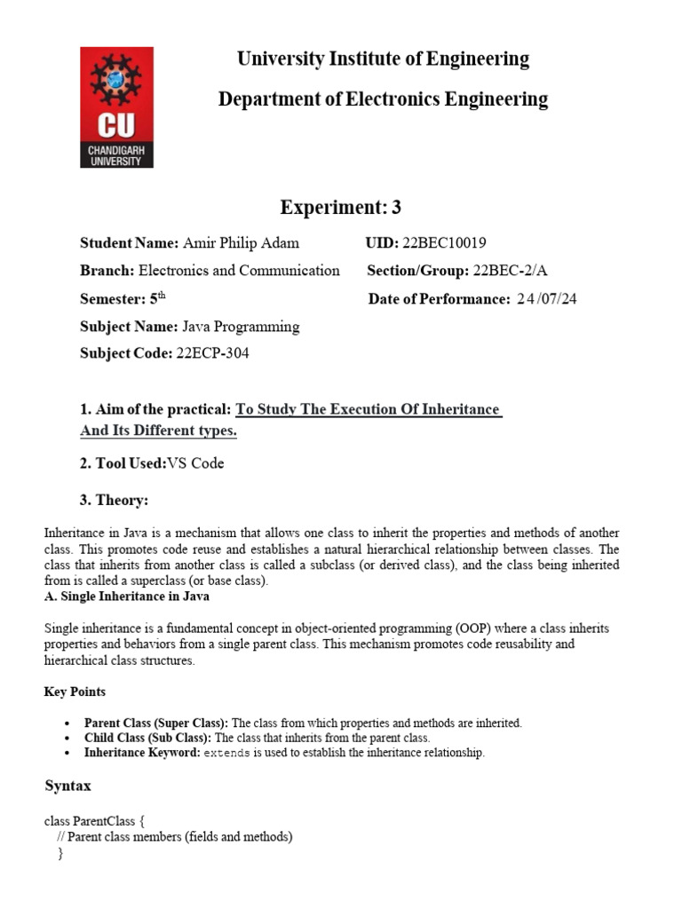 EXP3 | PDF | Inheritance (Object Oriented Programming) | Class (Computer Programming)