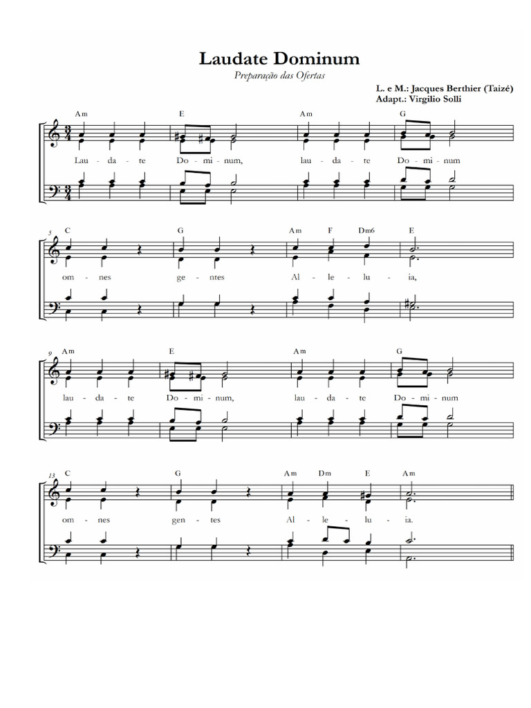 Laudate Dominum - Taizé - J. Berthier - Partitura | PDF