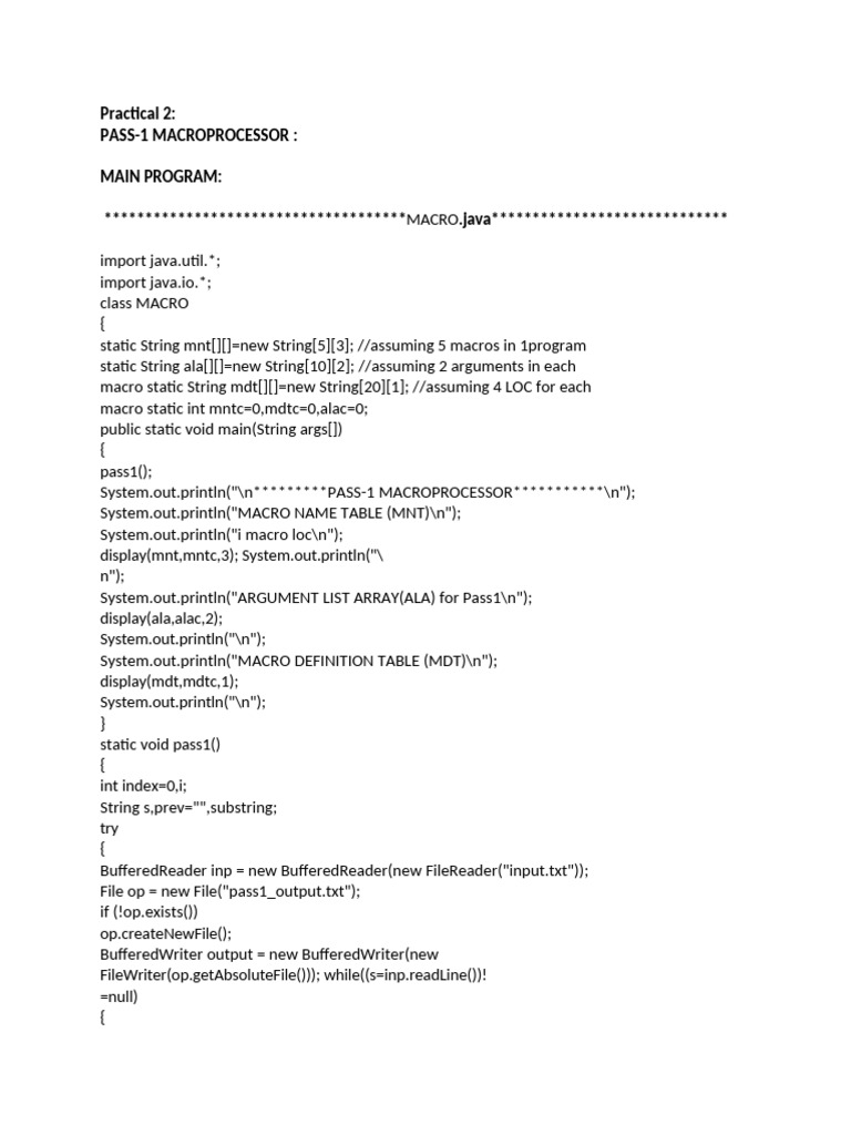Pass I Macroprocessor Pratical No 2 Pdf Computer Programming Software Engineering