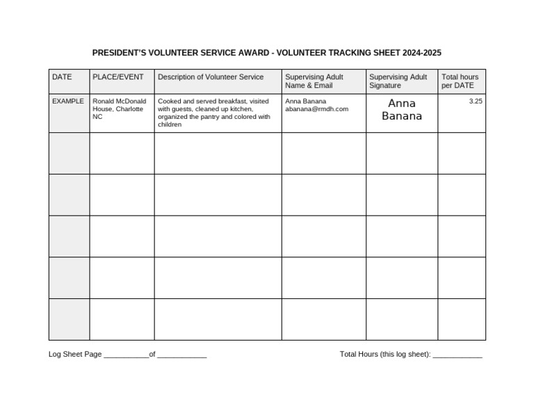 Pvsa - Volunteer Tracking Sheet.2024.2025 | PDF