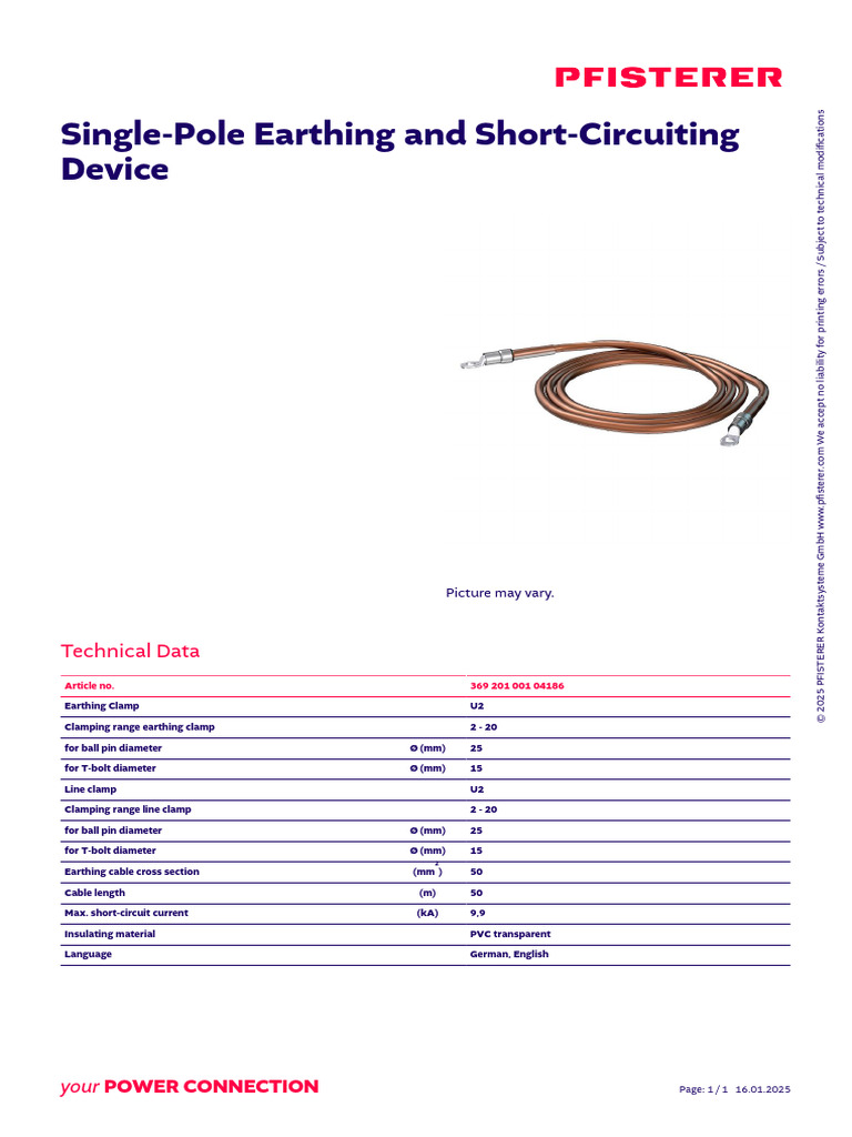 Single-Pole Earthing Device Specs | PDF