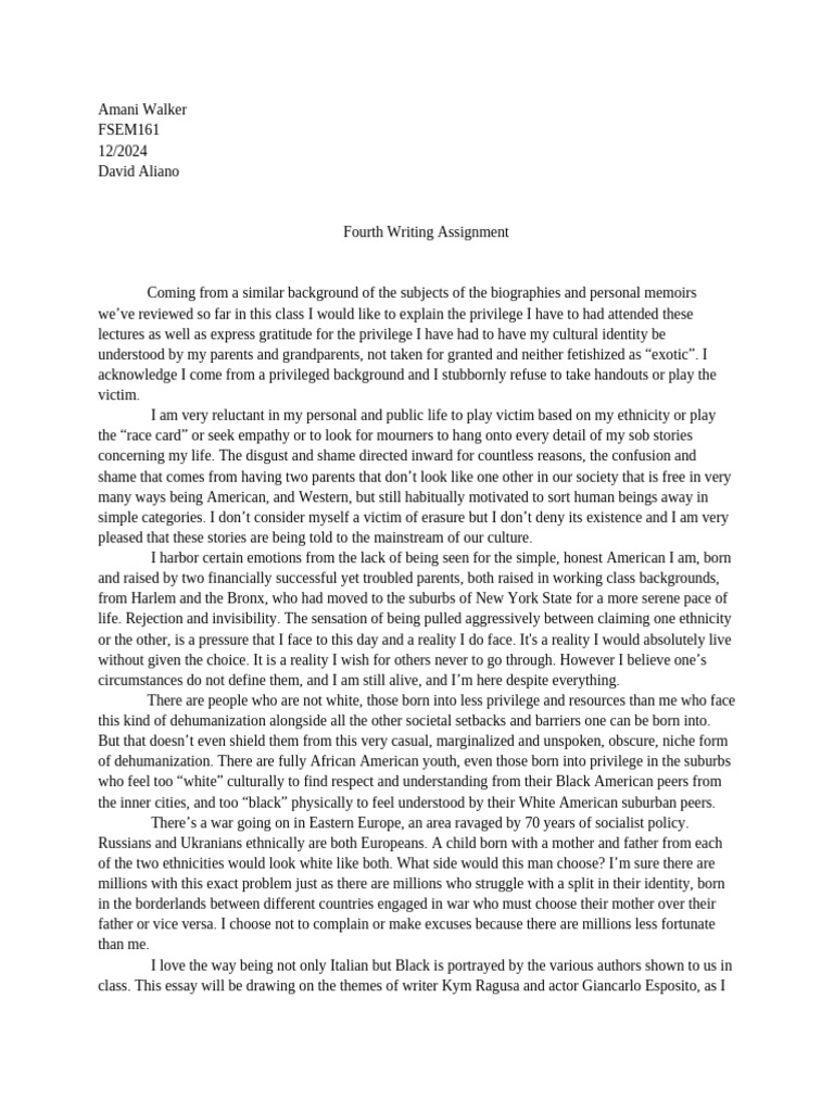 Fourth Writing Assignment FSEM161 | PDF | Cleopatra | Ancient Rome