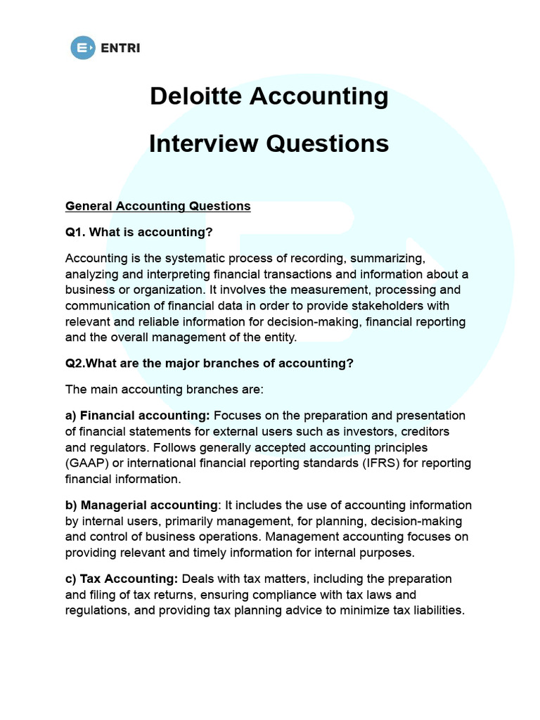 Deloitte Accounting Interview Questions | PDF | Taxes | Debits And Credits