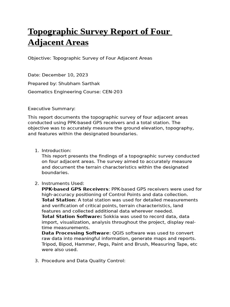 Topographic Survey Report of Four Adjacent Areas | PDF | Surveying ...