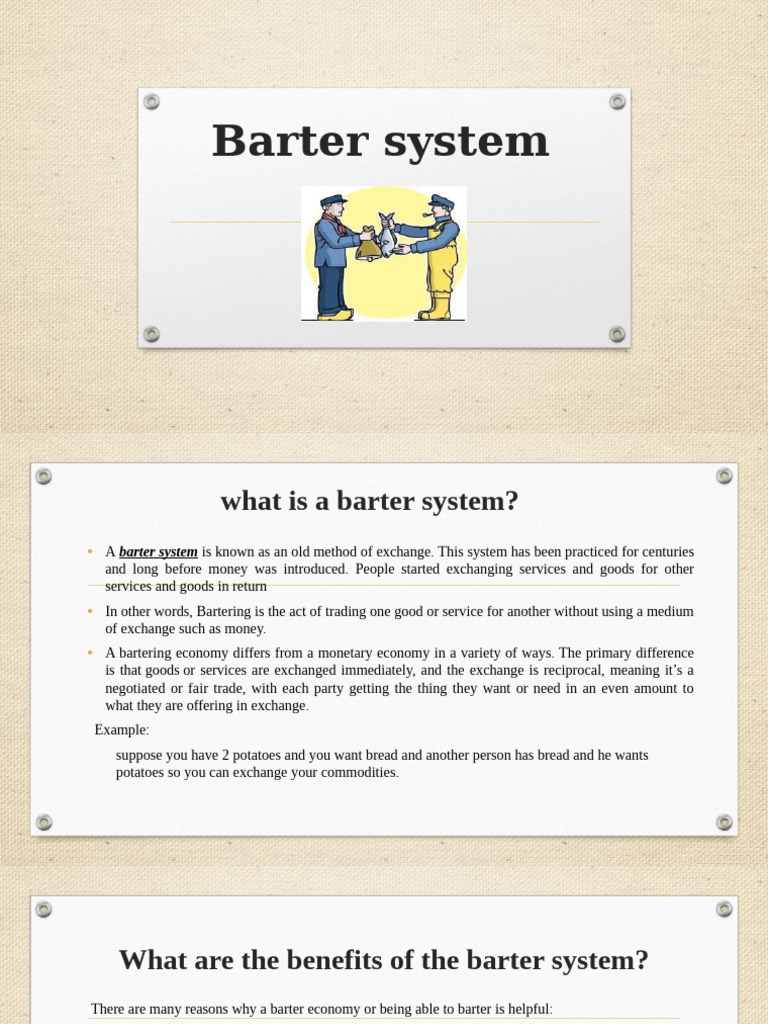Barter System Topic 1 | PDF | Barter | Money