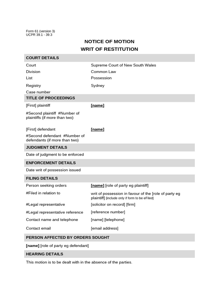 Ucpr Form 61 v3 | PDF | Affidavit | Writ
