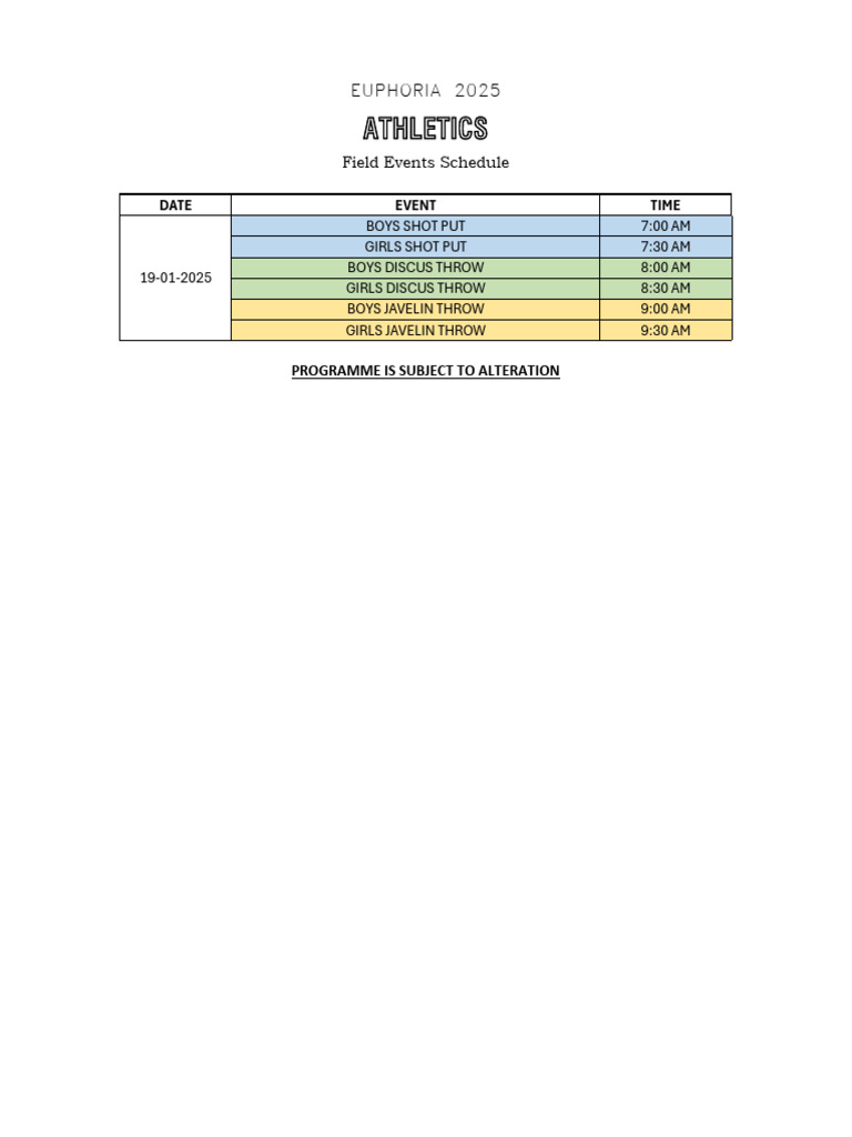 Athletics-Field Events Schedule | PDF