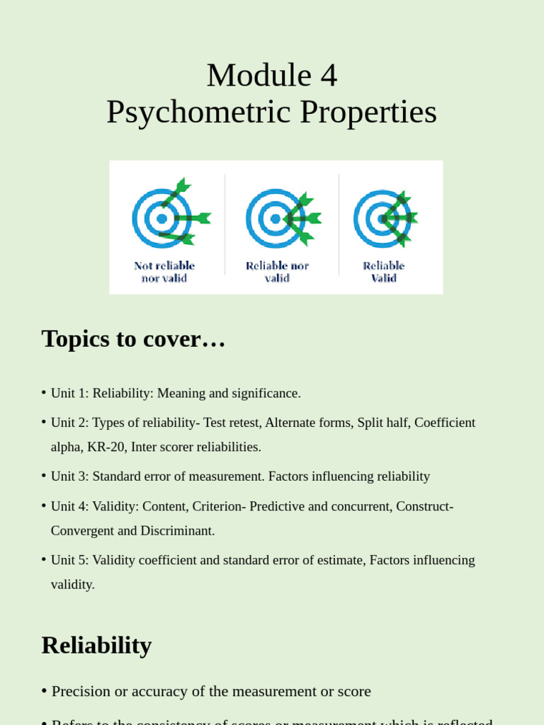 Module 4 Psychometric Properties | PDF | Validity (Statistics) | Cronbach's Alpha