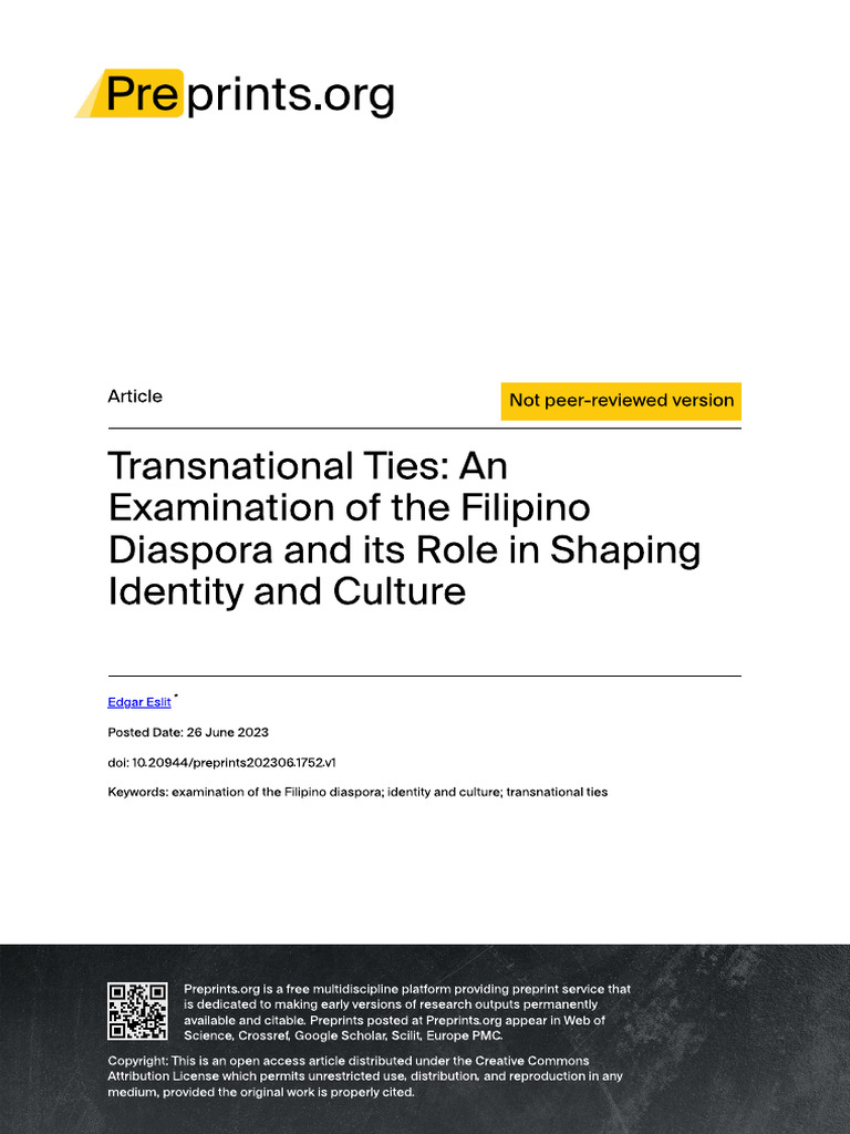 Transnational Ties An Examination of The Filipino | PDF | Human ...