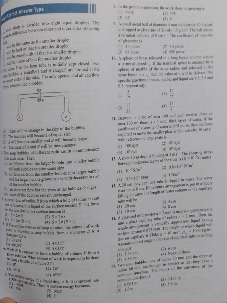 surface tension jee main important qs | PDF | Drop (Liquid) | Continuum Mechanics