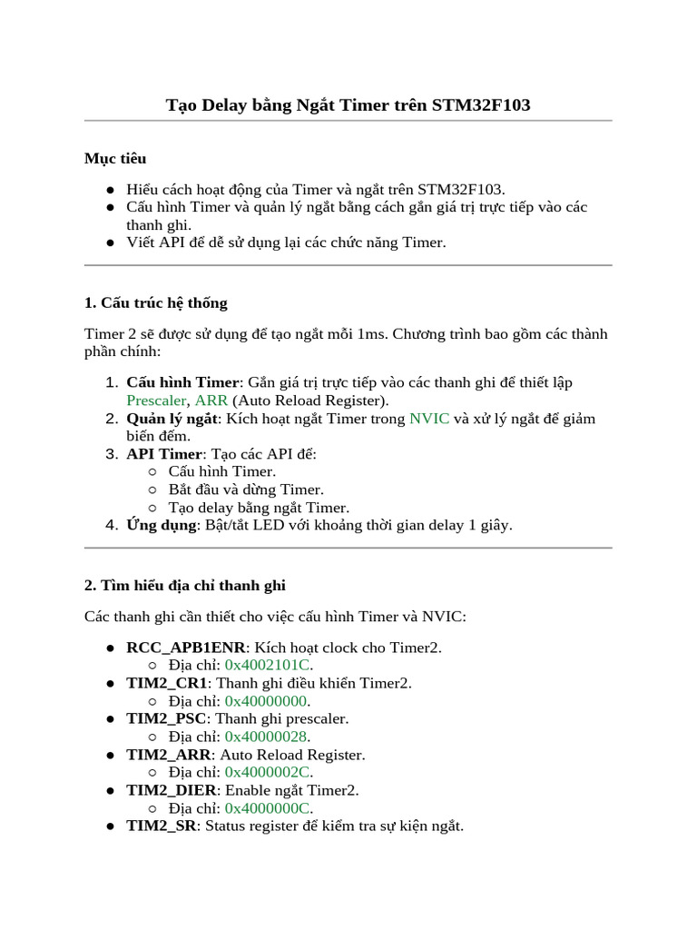 Tạo Delay bằng Ngắt Timer trên STM32F103 | PDF