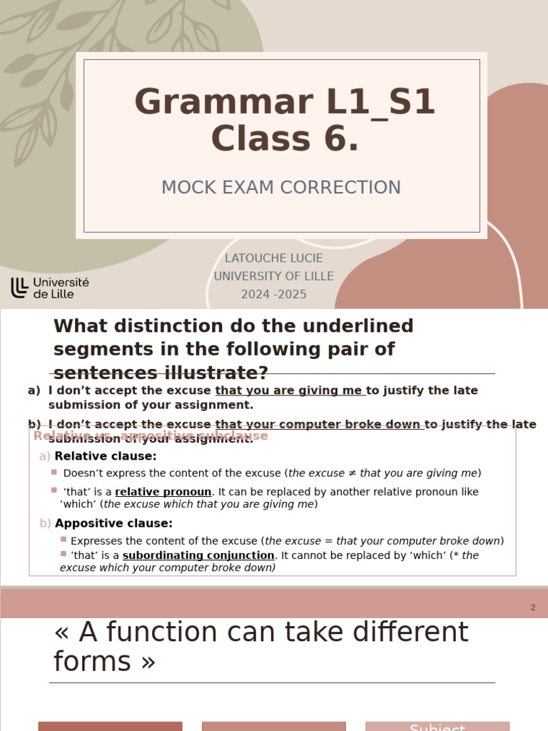 Grammar Mock Exam Correction Guide | PDF | Adjective | Clause