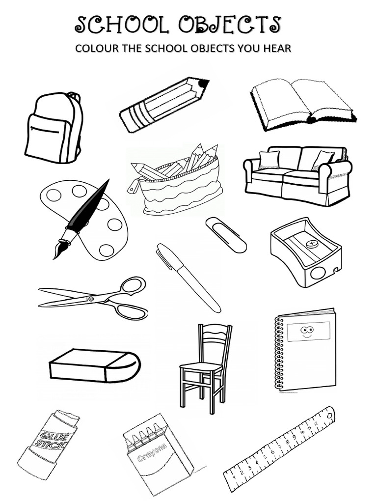 Listen and Color School Objects | PDF