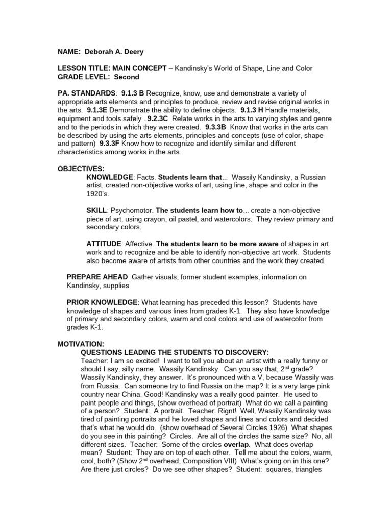 Kandinsky Art Lesson for 2nd Grade | PDF | Abstract Art | Wassily Kandinsky