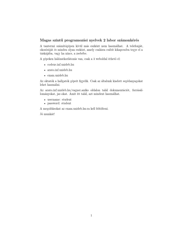 Magas Szintű Programozási Nyelvek 2 Labor Számonkérés | PDF