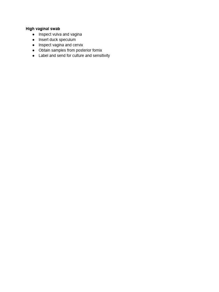 High Vaginal Swab Procedure Guide | PDF