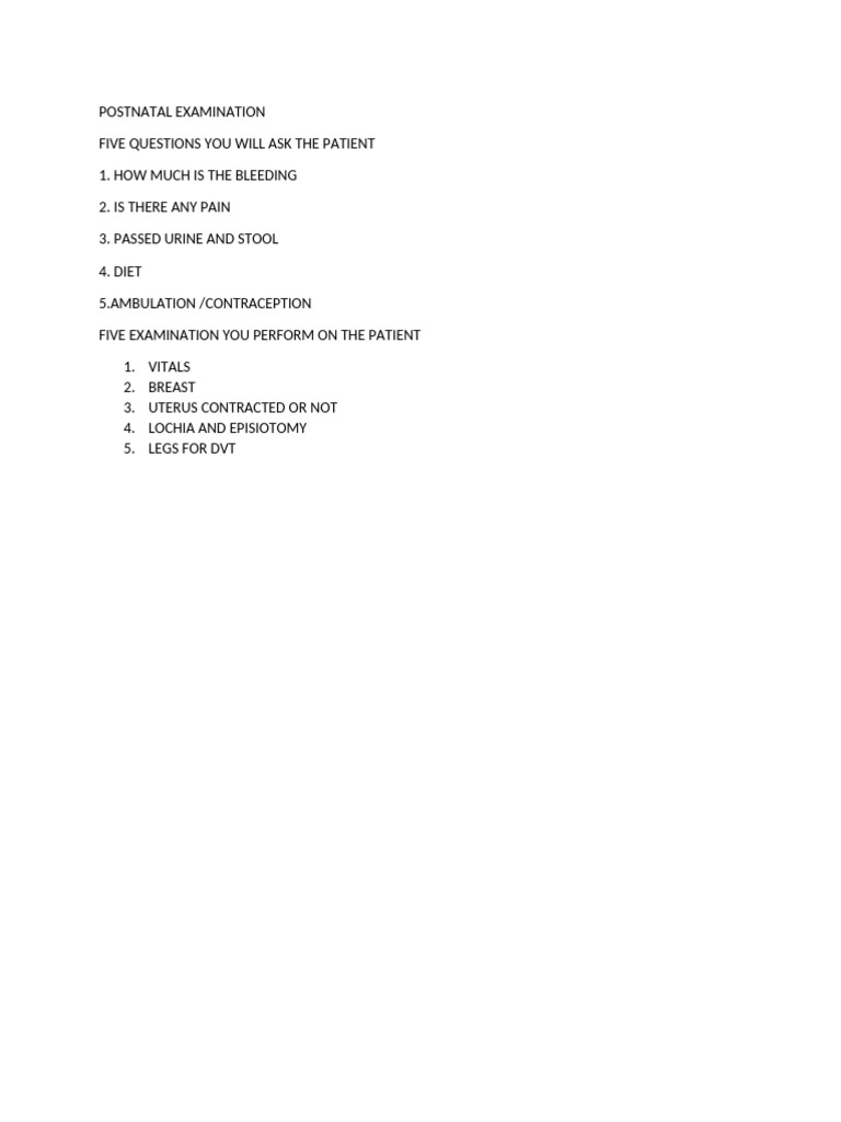 Postnatal Examination | PDF