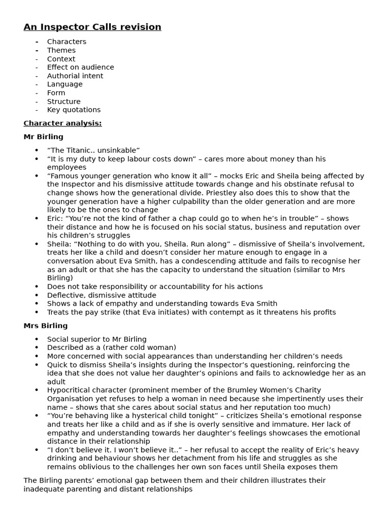 An Inspector Calls Revision | PDF | Empathy | Social Psychology