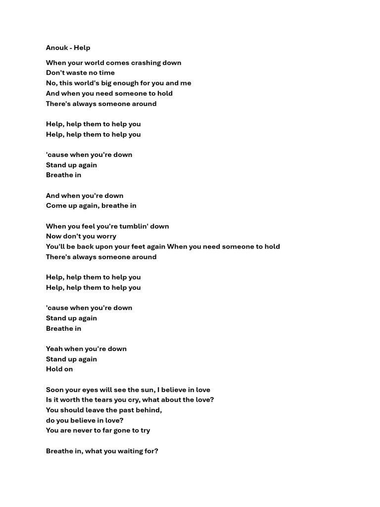 Anouk - Help: Lyrics and Meaning | PDF