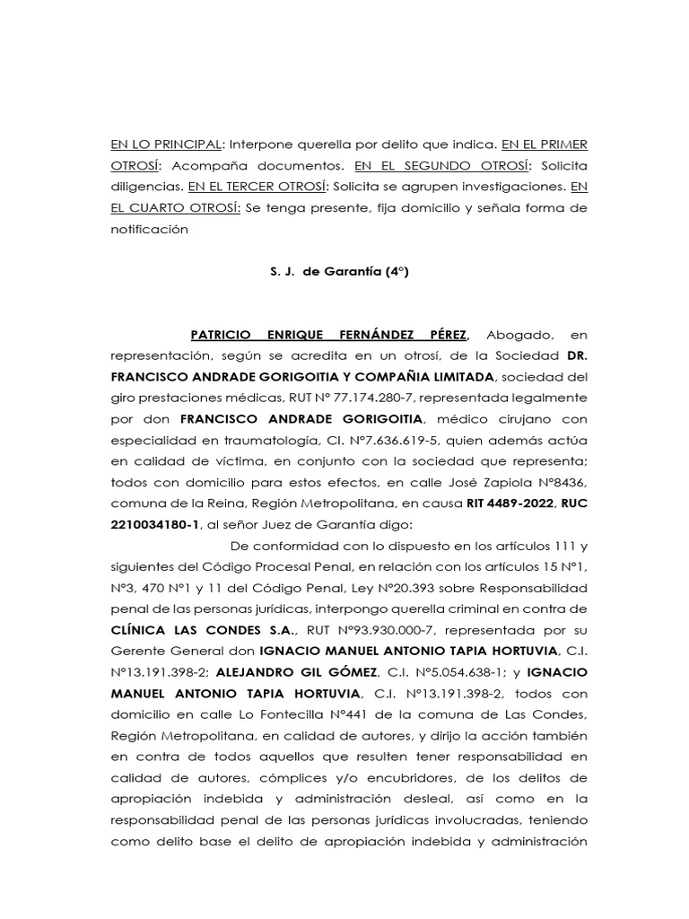 (1) QUERELLA | PDF | Queja | Justicia