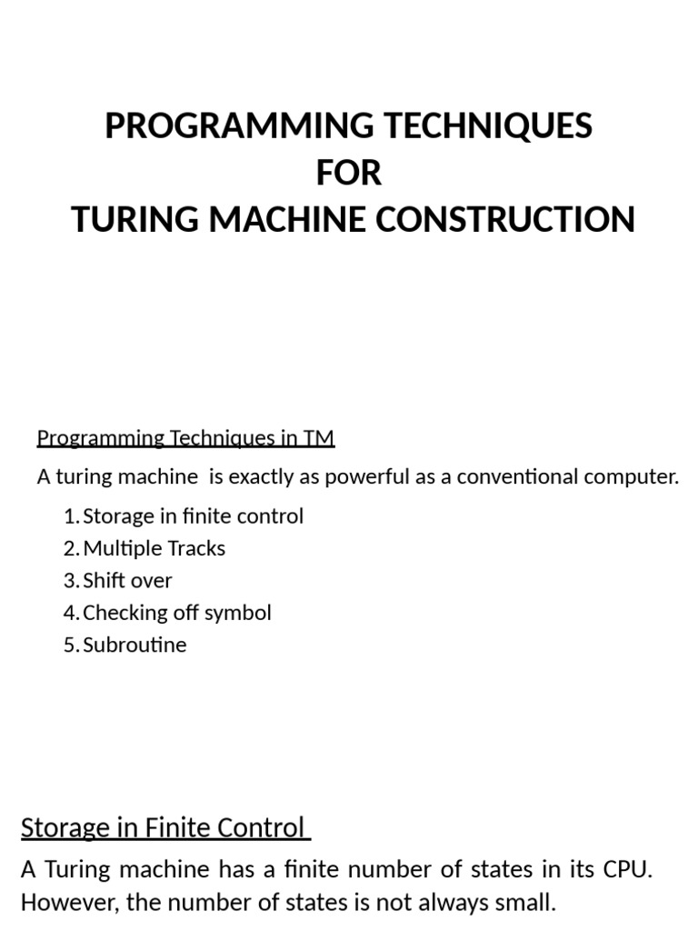 Programming Techniques For Turing Machine Construction | PDF | Numbers | Mathematical Logic