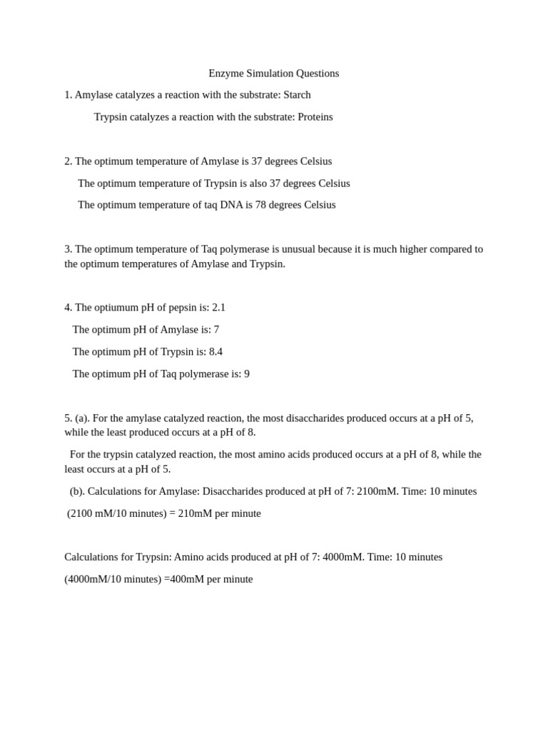 Enzyme Simulation Questions | PDF