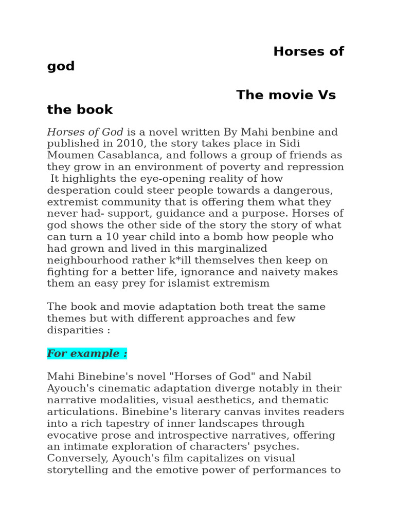 Horses of God: Novel vs. Film Analysis | PDF | Narrative | Identity ...
