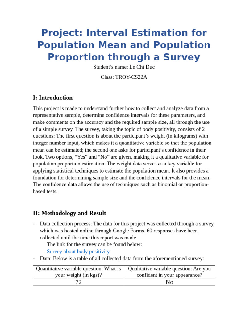 Project | PDF | Sample Size Determination | Survey Methodology