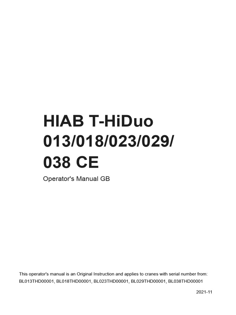 HIAB T-HiDuo 013-038 CE GB | PDF | Crane (Machine) | Wound