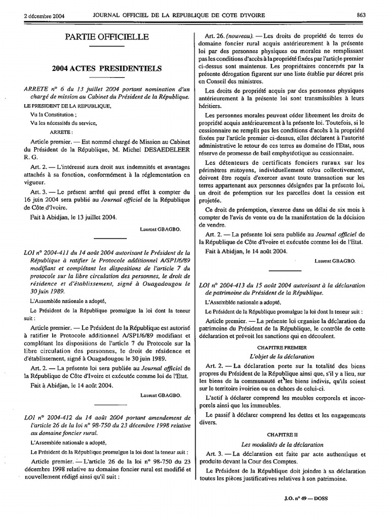 LOI N° 2004-412 Foncier Rural | PDF