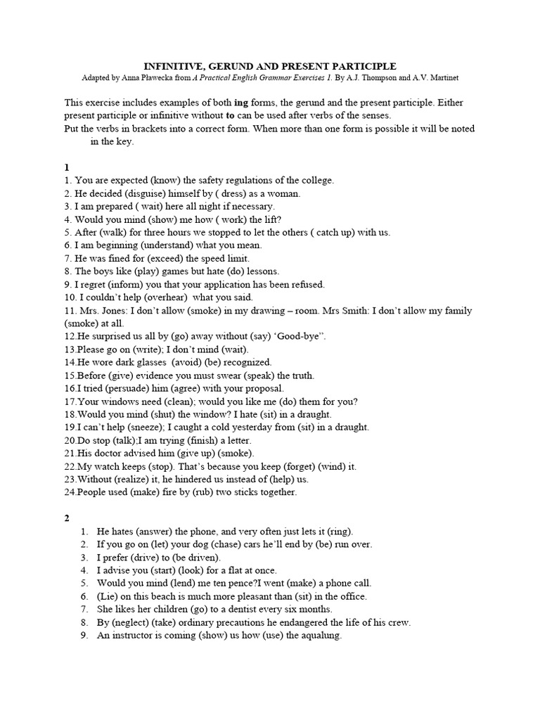 027 Gerund Infinitive Exercises | PDF