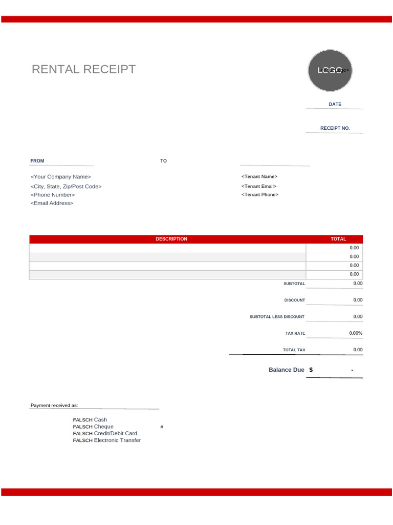 Rent Receipt Template 1 Word | PDF