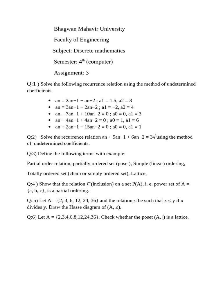 Discrete Math Recurrence & Order | PDF