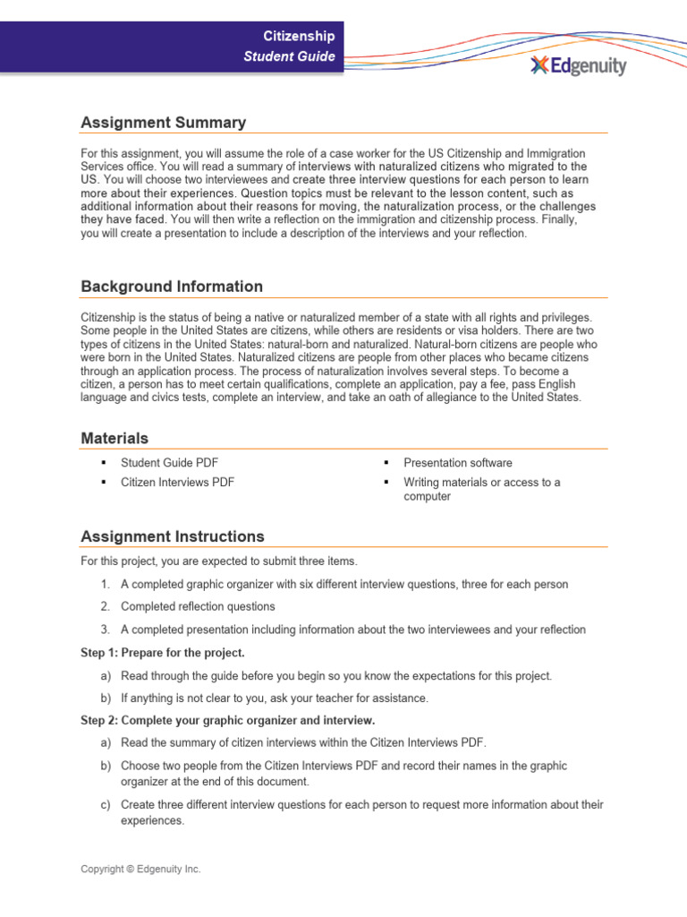 Citizenship Project: Interviews & Reflection | PDF | Citizenship ...