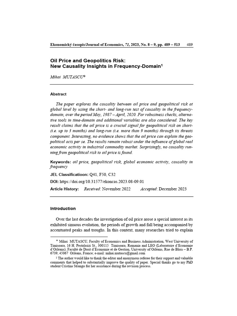 Spectral Granger Causality | PDF | Price Of Oil | Vector Autoregression