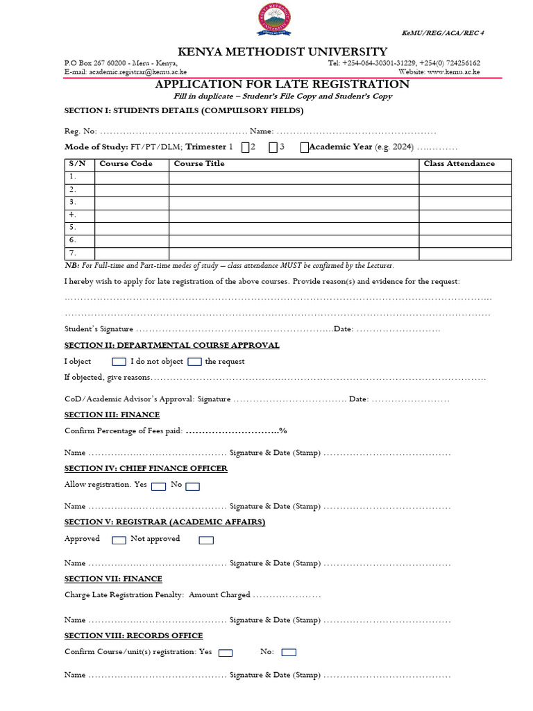 Late Registration Application Form | PDF