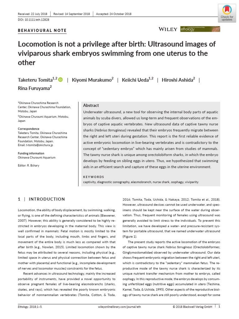 Embryonic Locomotion in Nurse Sharks | PDF | Uterus | Fetus
