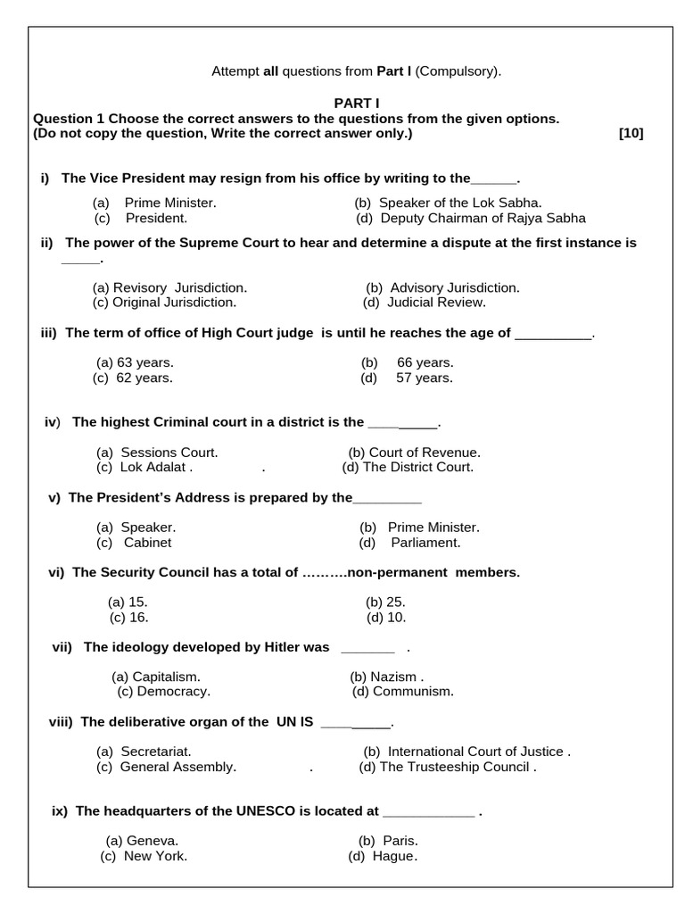 GR 10 History&Civics Practice Paper - 3 Sem 2 | PDF | Jurisdiction ...