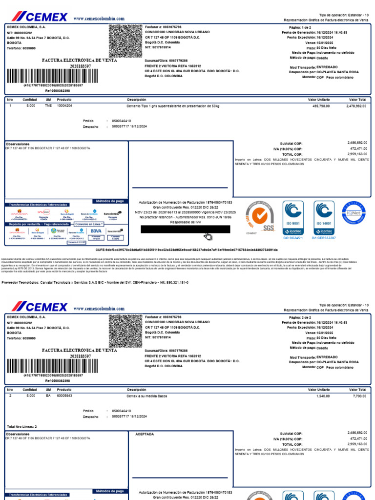 FC2028183597 Factura Cemex | PDF | Tecnología bancaria | Industrias de ...