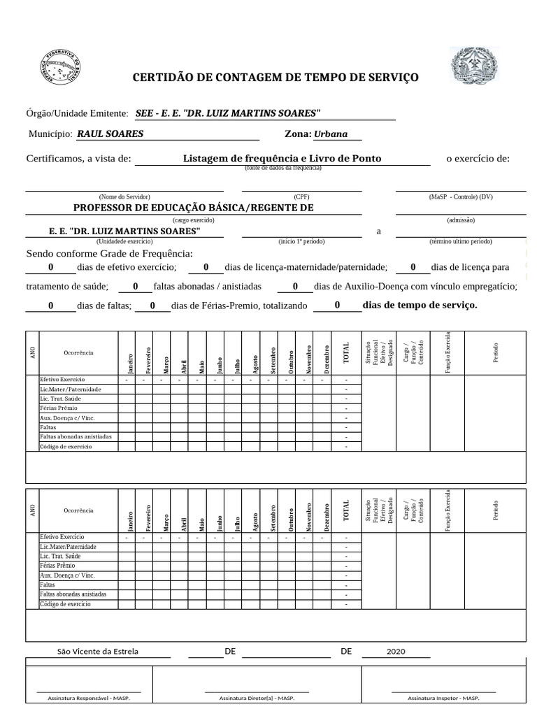 Certidão de Tempo de Serviço SEE Raul Soares | PDF