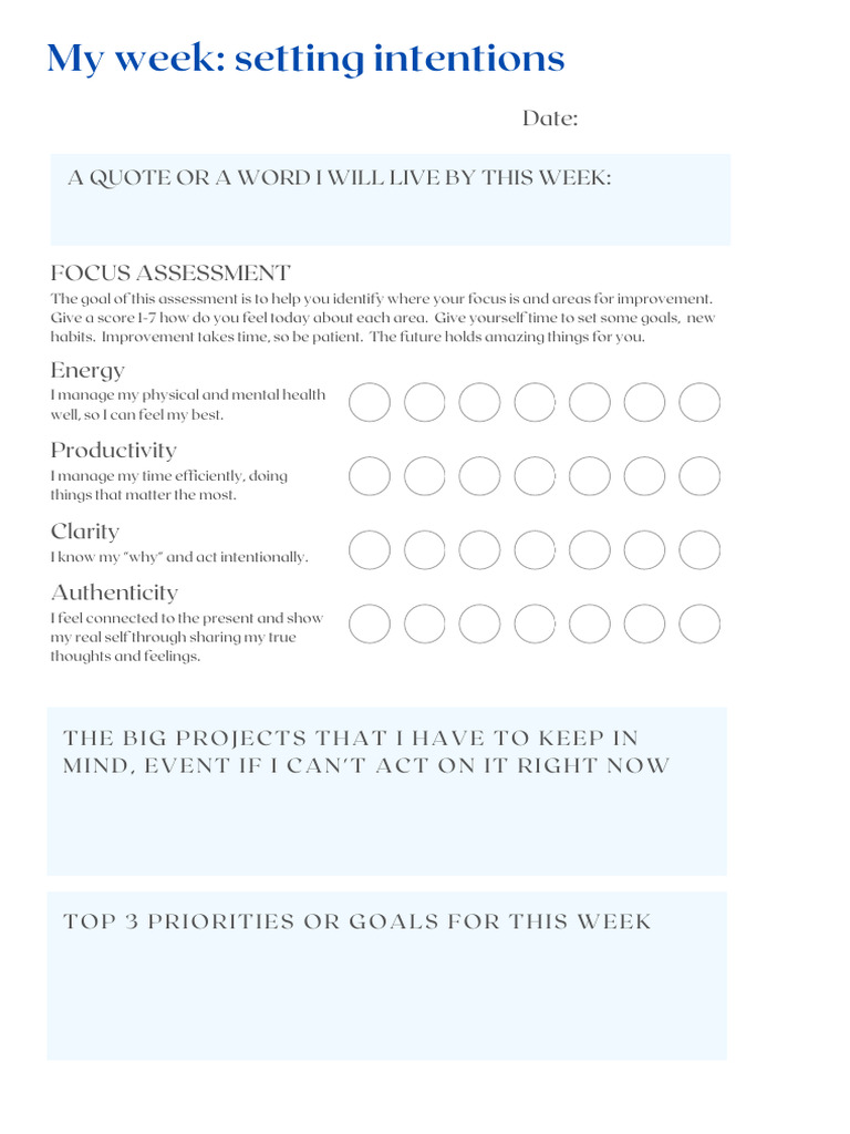Weekly Focus and Self-Assessment Guide | PDF | Self Awareness | Thought