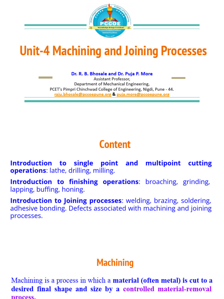 Machining and Joining Processes Overview | PDF | Machining | Welding