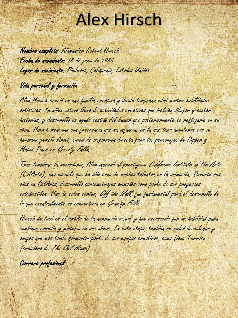 Biografía de Alex Hirsch y su legado | PDF